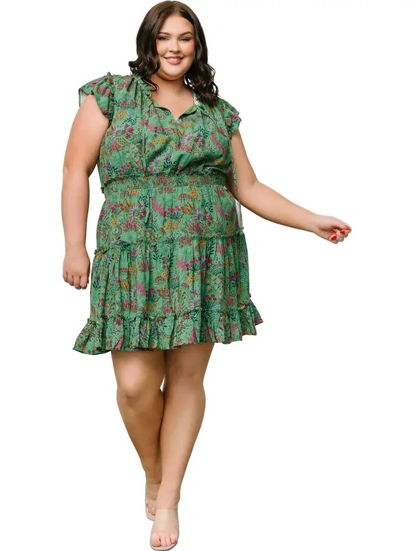 SUGAR LIPS Rio Short Dress Floral Print - Green Multi