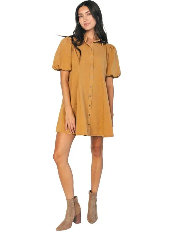 IN FEBRUARY Geneva Button Front Short Dress - Camel