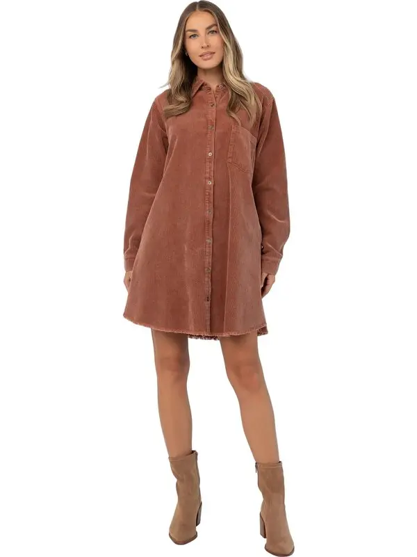 IN FEBRUARY Jordan Button Up Short Dress - Dusty Clay