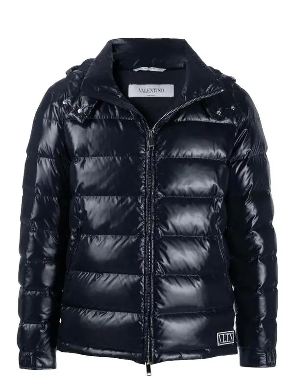 Valentino Garavani Logo Patch Hooded Down Jacket - Black