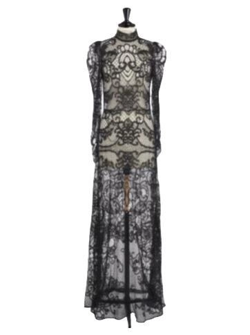 Dior Lace Silk Linen Knit Long Dress - Black