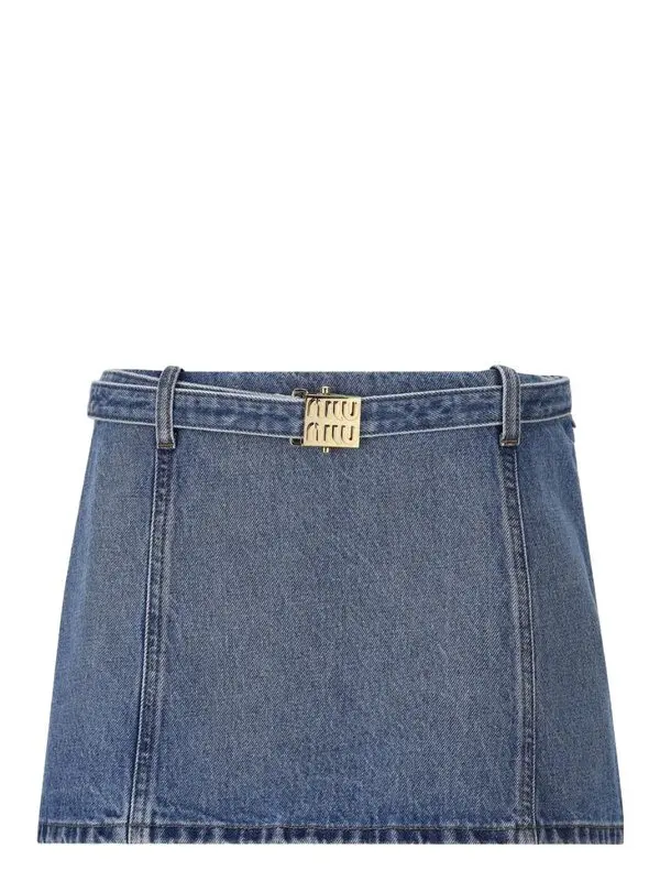 Miu Miu Logo Plaque Denim Mini Skirt - Blue