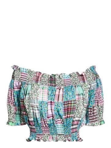 Kenzo Off-the-shoulder Cotton & Silk Patchwork Cropped Top - Blue