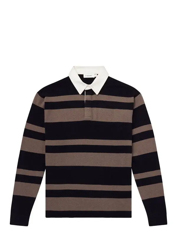 FRAME Striped Wool And Cashmere-blend Polo Shirt - Black
