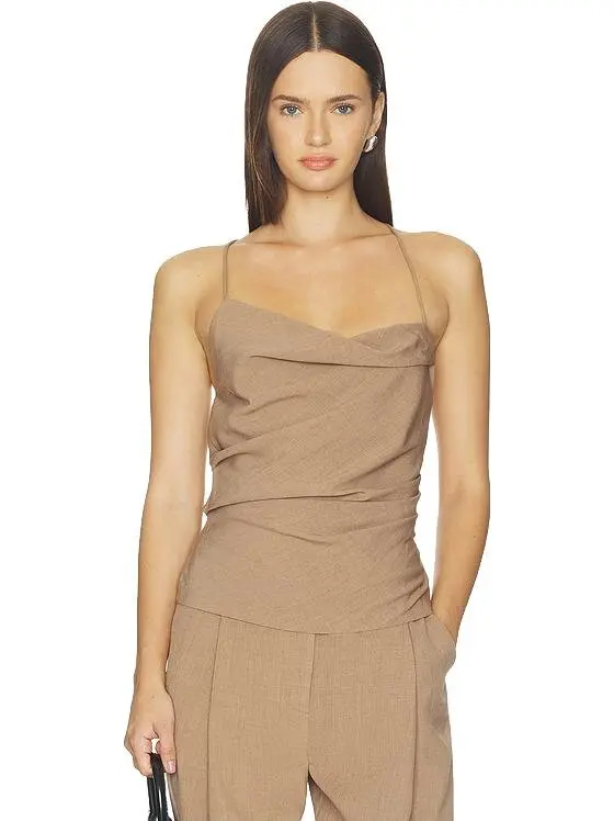 THE SEI Asymmetrical Cowl Neck Top - Sand