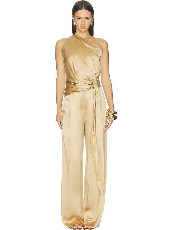 THE SEI Asymmetrical Drape Top With Tail In Brown - Sand