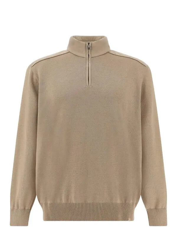 Paul & Shark Half-zip Sweater In Cool Touch Wool With Typhoon® Stretch Details - Sand