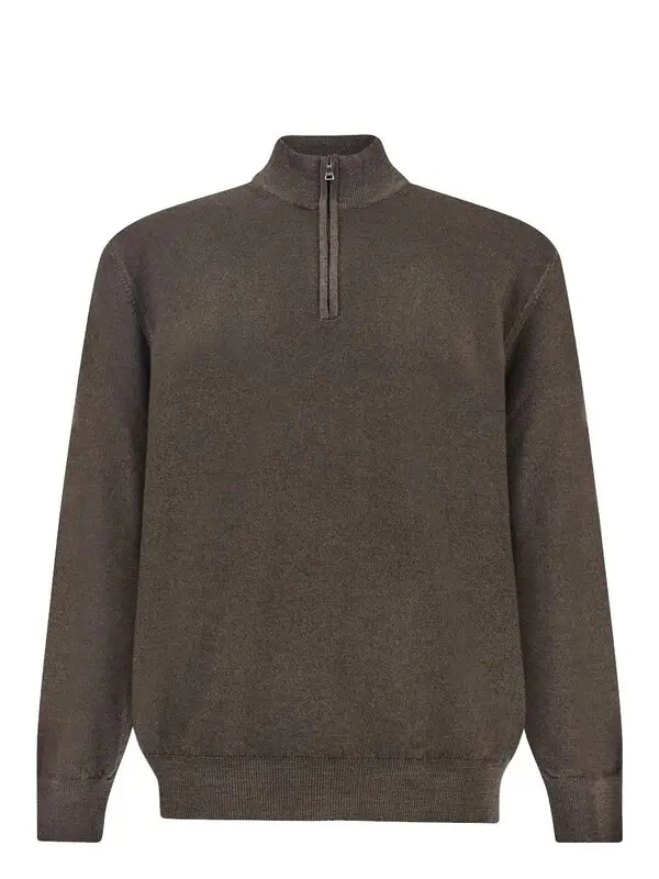 Paul & Shark Garment-dyed Half-zip Wool Sweater - Chestnut