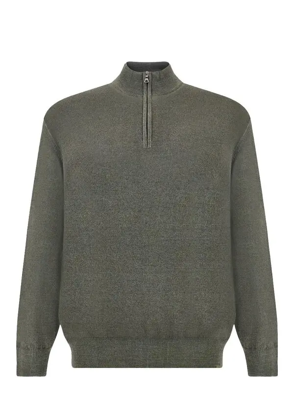 Paul & Shark Garment-dyed Half-zip Wool Sweater - Army Green