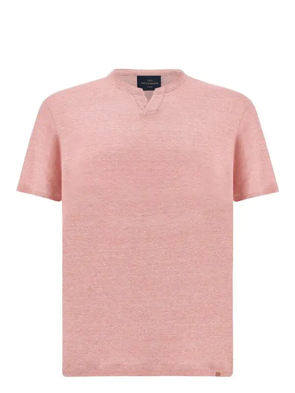 Paul & Shark Pure Linen Jersey Open Collar T-shirt - Peachskin