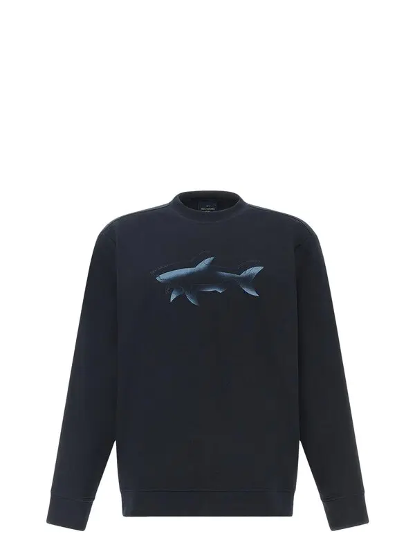 Paul & Shark Active Fleece Cotton Sweatshirt With Shark Print - Blue