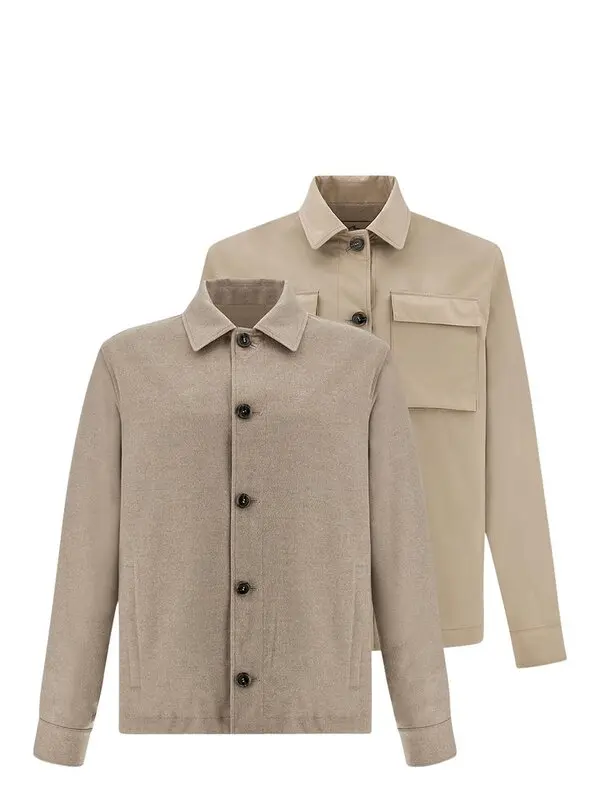 Paul & Shark Reversible Overshirt In Cashmere And Technical Fabric - Almond
