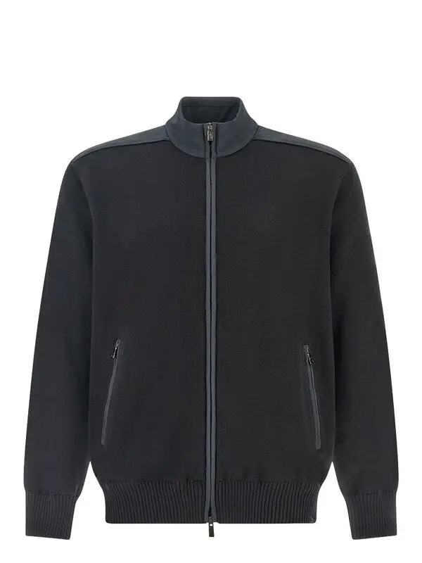 Paul & Shark Zip-up Wool Sweater With Typhoon® Re-4x4 Stretch Accents - Black