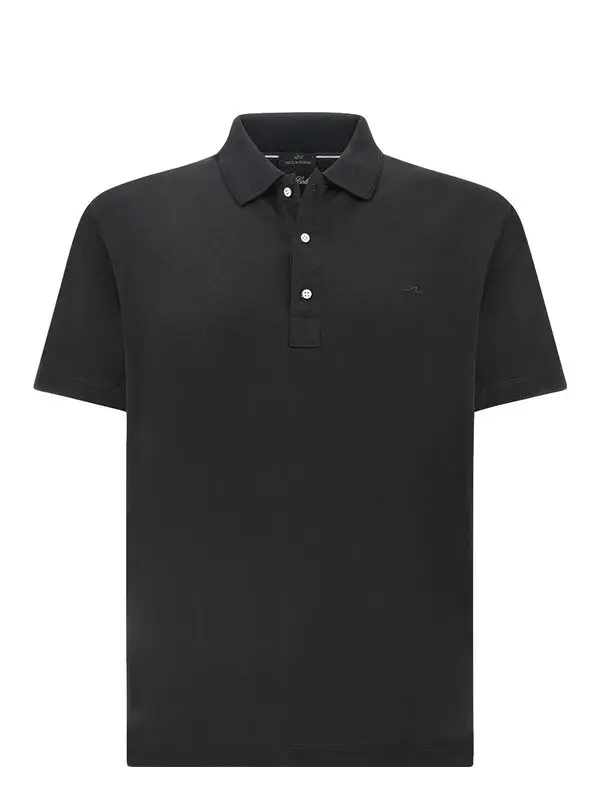 Paul & Shark Double Mercerised Cotton Jersey Polo Shirt With Shark Fin Embroidery - Black