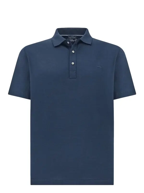 Paul & Shark Double Mercerised Cotton Jersey Polo Shirt With Shark Fin Embroidery - Blue