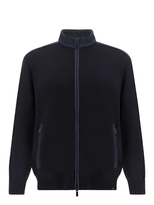 Paul & Shark Zip-up Sweater In Soft Cool Touch Wool With Typhoon® Re-4x4 Stretch Details - Blue
