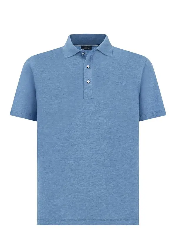 Paul & Shark Double Mercerised Cotton Jersey Polo Shirt With Shark Fin Embroidery - Blue Bonnet
