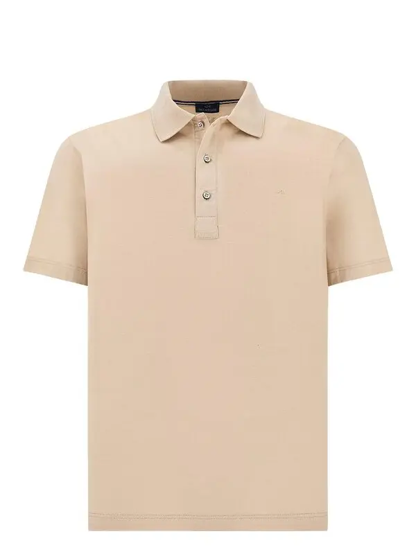Paul & Shark Double Mercerised Cotton Jersey Polo Shirt With Shark Fin Embroidery - Beige