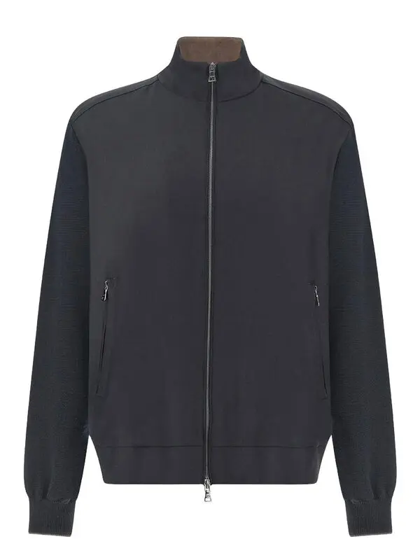 Paul & Shark Merino Wool Hybrid Zip-up Cardigan - Dama Blue