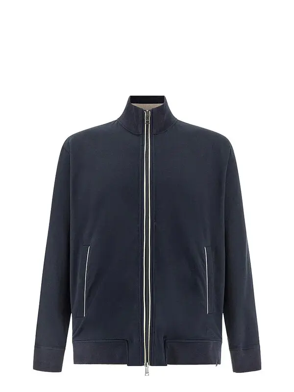 Paul & Shark Zip‑up Sweatshirt In Active Fleece Cotton - Blue
