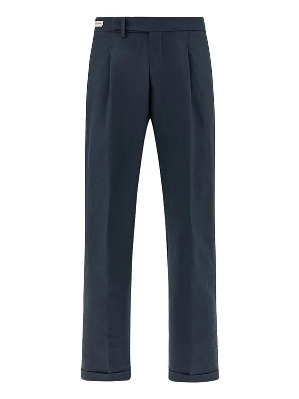 Paul & Shark Chino Trousers In Linen And Cotton With Pleats - Blue