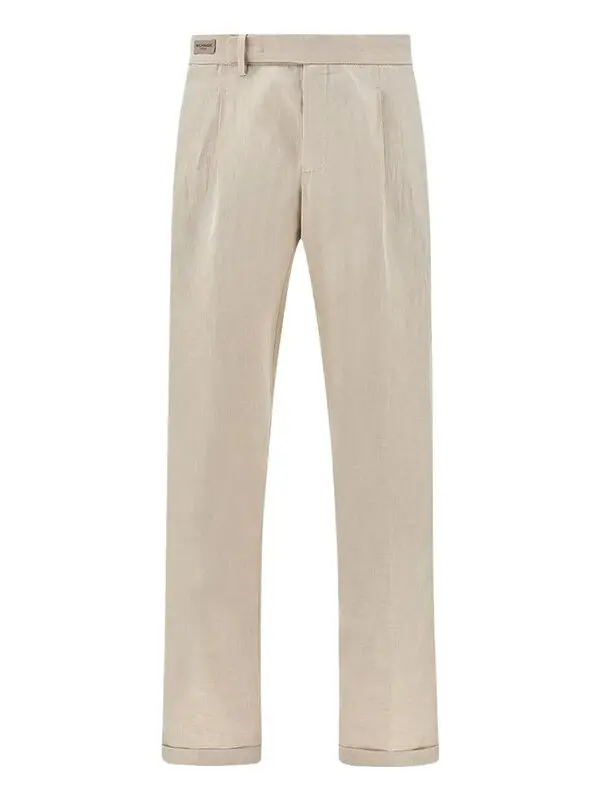 Paul & Shark Chino Trousers In Linen And Cotton With Pleats - Sahara