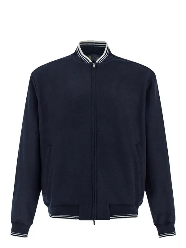 Paul & Shark Pure Cashmere Bomber Jacket With Striped Trims - Blue