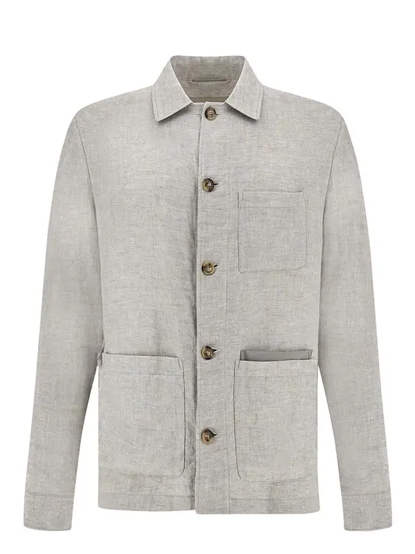 Paul & Shark Chore Overshirt In Linen - Grey