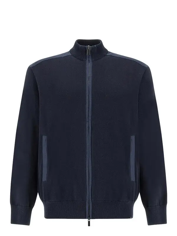 Paul & Shark Fresco Cotton Zip-up Sweater With Linen Details - Blue