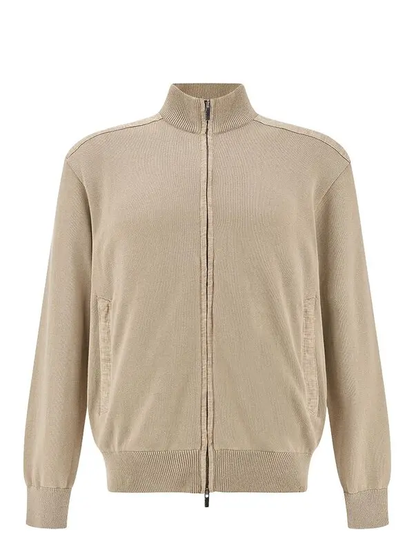 Paul & Shark Fresco Cotton Zip-up Sweater With Linen Details - Beige
