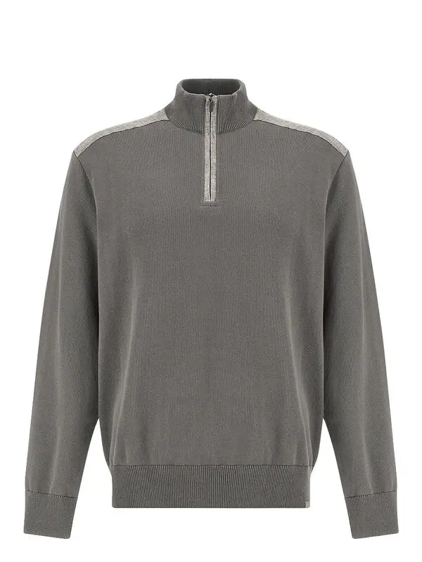 Paul & Shark Half-zip Sweater In Fresco Cotton With Linen Details - Morel