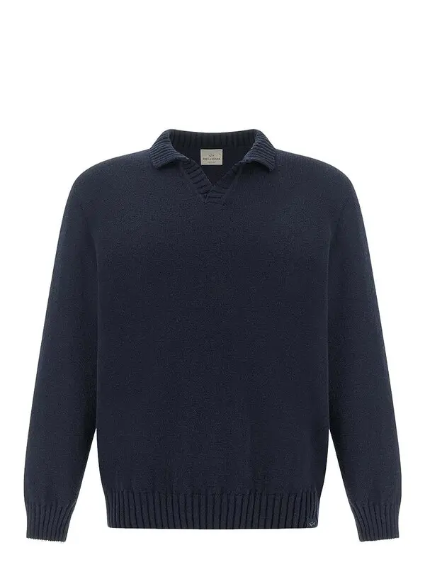 Paul & Shark Bouclé Cotton Open-collar Sweater - Blue