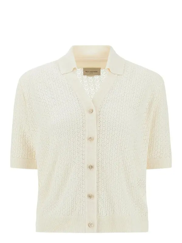 Paul & Shark Linen Open Stitch Knit Cardigan With Shawl Collar - White