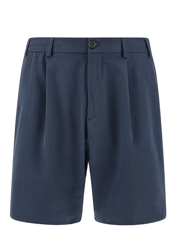 Paul & Shark Seersucker Bermuda Shorts With Front Pleats - Dama Blue
