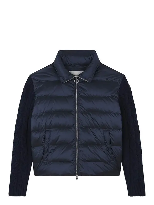 Paul & Shark Shiny Hybrid Down Jacket With Cable Knit Sleeves - Blue
