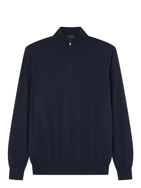 Paul & Shark Ultrafine Merino Wool Half-zip Sweater With Shark Embroidery - Blue