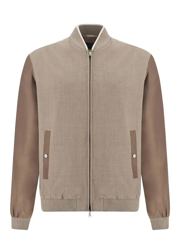 Paul & Shark Hybrid Bomber Jacket In Wool And Silk With Stand Collar - Sahara