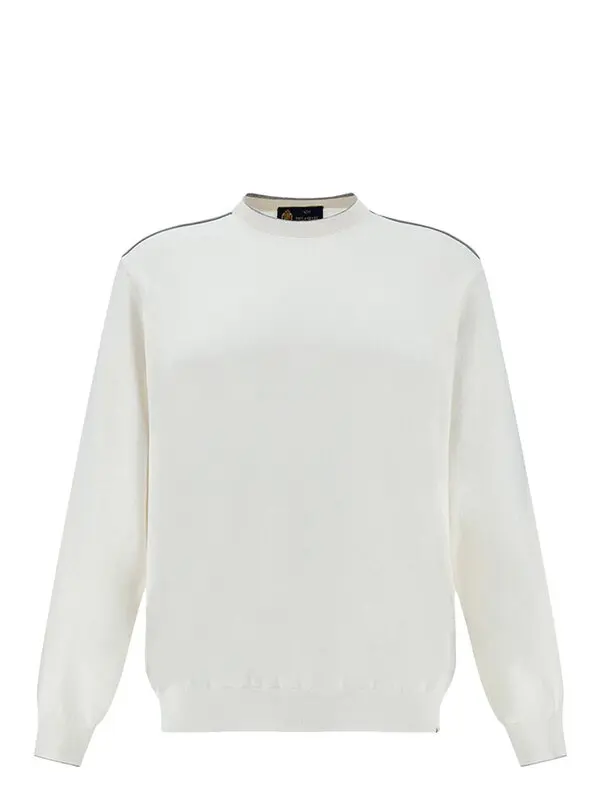 Paul & Shark Silk And Cotton Crewneck Sweater With Aqualeather Suede Details - White