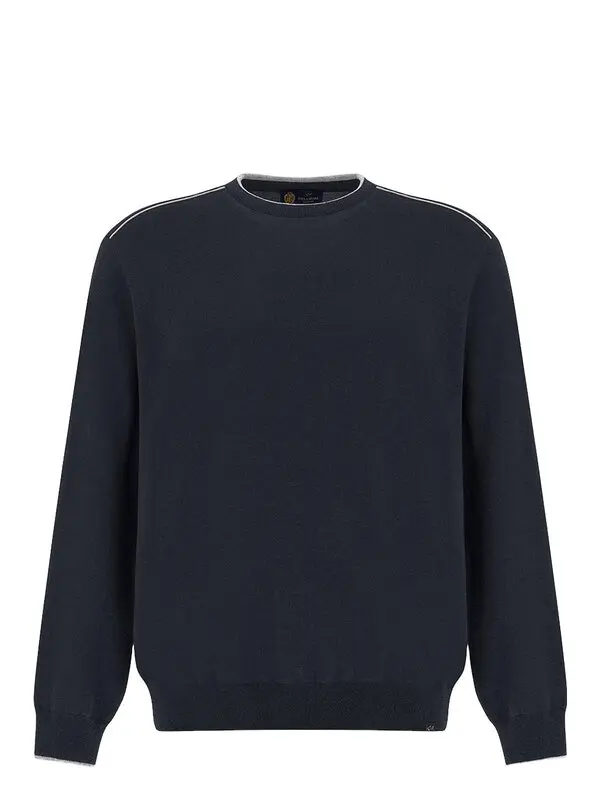 Paul & Shark Silk And Cotton Crewneck Sweater With Aqualeather Suede Details - Dama Blue