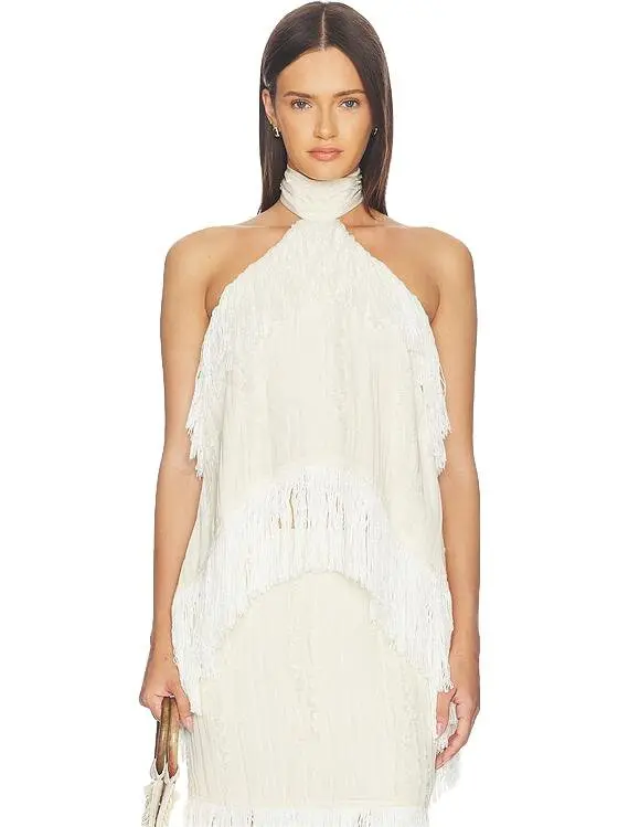 YELLOW THE LABEL Jones Fringe Top In White - Ivory