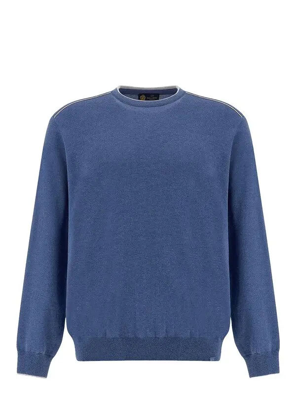 Paul & Shark Silk And Cotton Crewneck Sweater With Aqualeather Suede Details - Colony Blue