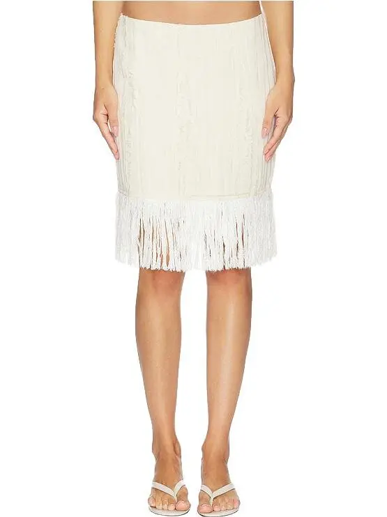 YELLOW THE LABEL Fritz Fringe Skirt In White - Ivory