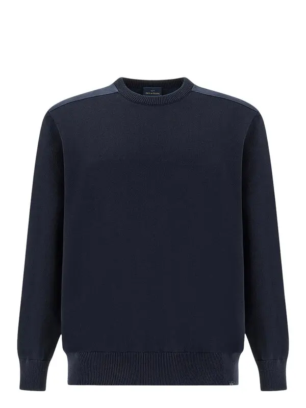 Paul & Shark Crew Neck Sweater In Fresco Cotton With Linen Details - Dama Blue