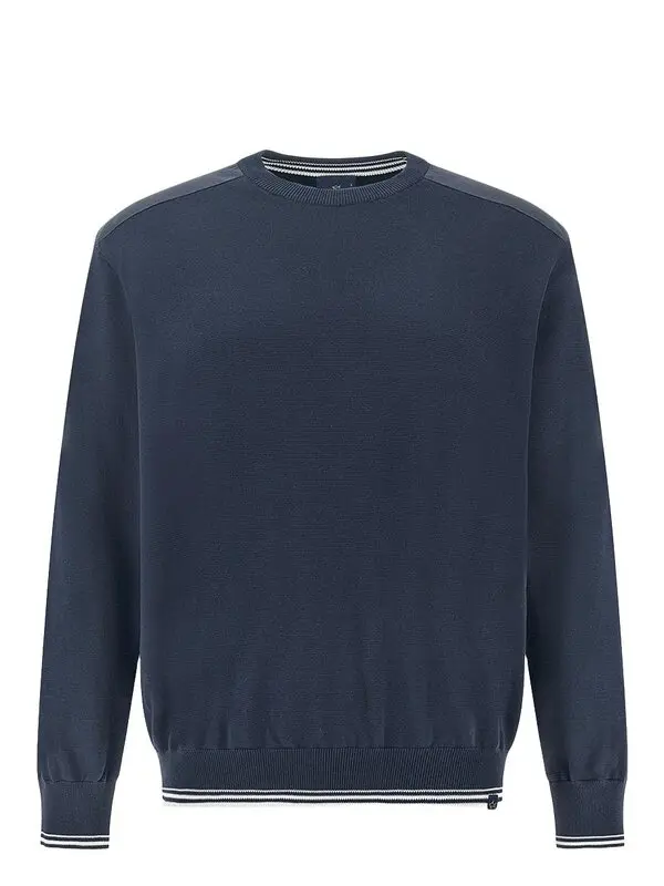 Paul & Shark Piuma Cotton Crew Neck Sweater With Technical Fabric Details - Dama Blue