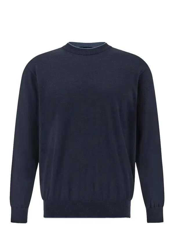 Paul & Shark Wool And Silk Crew-neck Sweater With Bicolor Collar - Dama Blue