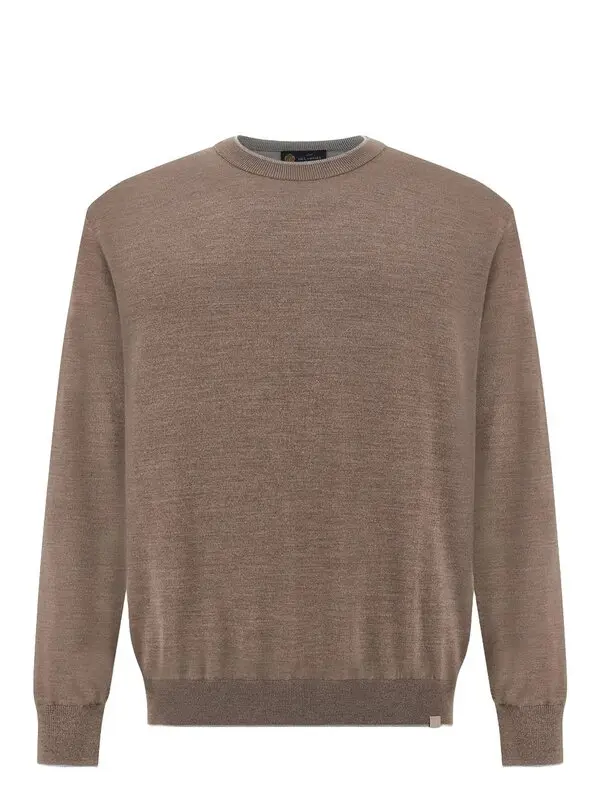 Paul & Shark Wool And Silk Crew-neck Sweater With Bicolor Collar - Hazelnut