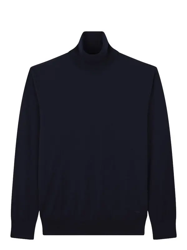 Paul & Shark Stretch Wool Turtleneck Sweater With Shark Embroidery - Blue