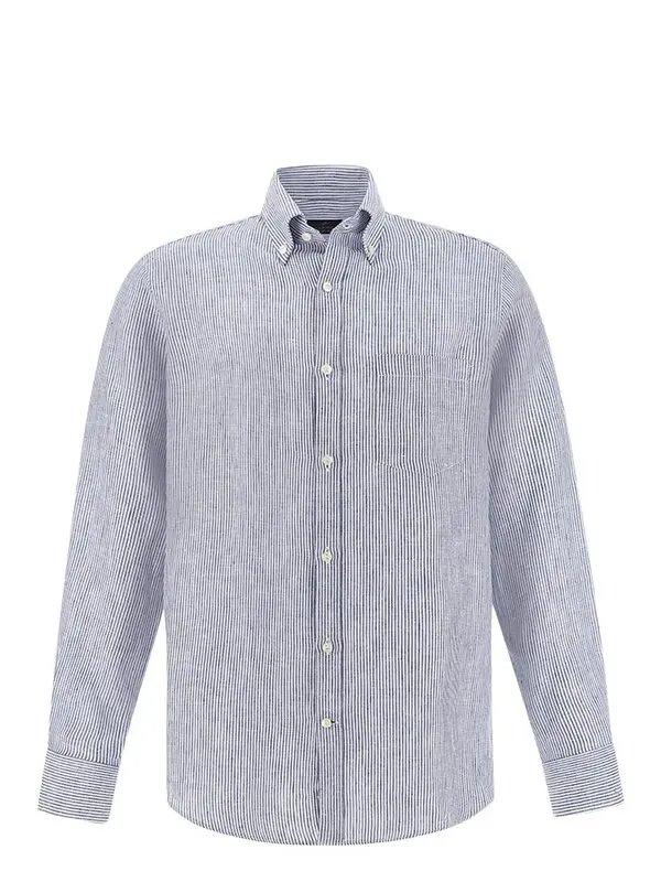 Paul & Shark Soffio Linen Shirt With Striped Pattern - Rows White Blue