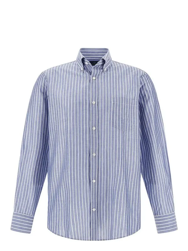 Paul & Shark Summer Breeze Cotton Shirt With Striped Pattern - Rows Blue White