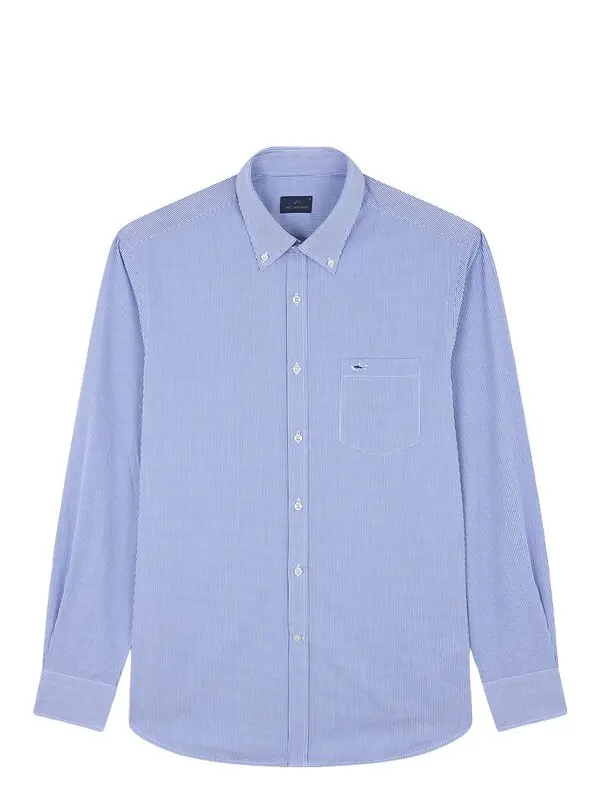 Paul & Shark Cotton Poplin Shirt With Striped Pattern - Rows White Light Blu